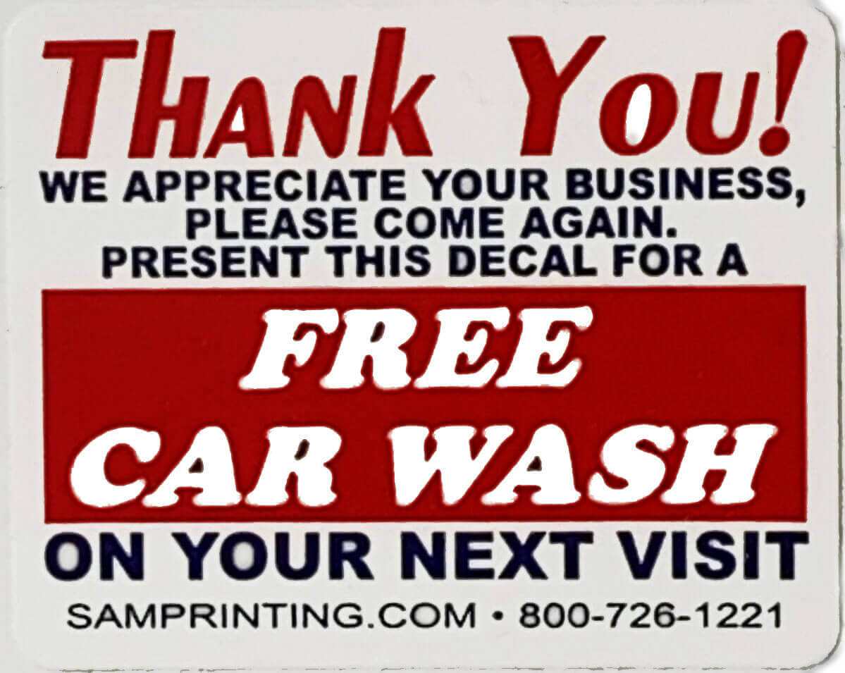 Generic Free Car Wash Window Sticker – SAMprinting
